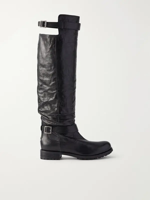 JIMMY CHOO Buckled Leather Knee-high Boots - Black