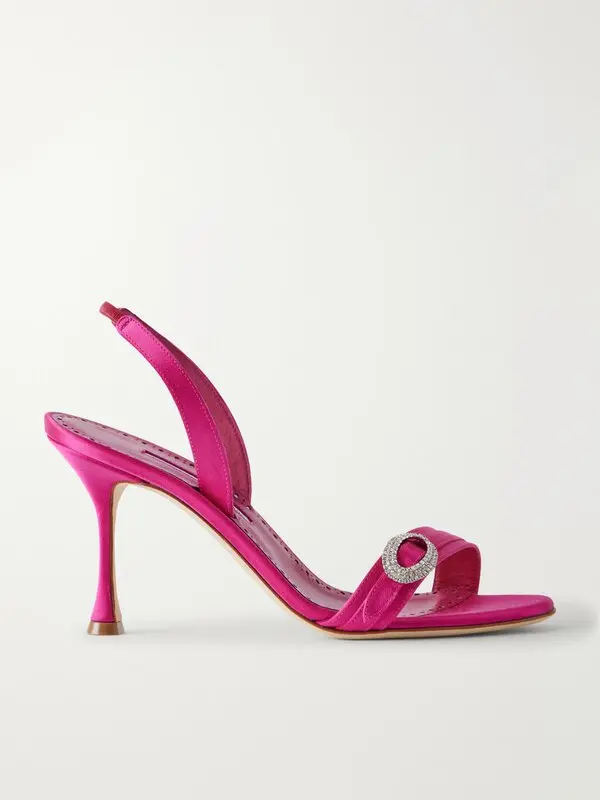 Manolo Blahnik Zutosan 90 Crystal-embellished Slingback Satin Sandals - Pink