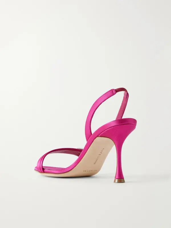 Manolo Blahnik Zutosan 90 Crystal-embellished Slingback Satin Sandals - Pink