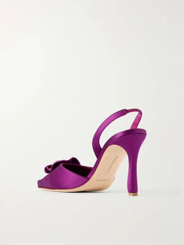 Manolo Blahnik Caulosli 90 Velvet-trimmed Satin Slingback Pumps
