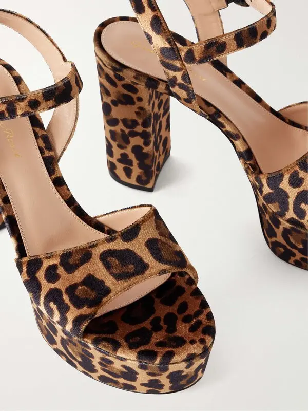 GIANVITO ROSSI 70 Leopard-print Velvet Sandals