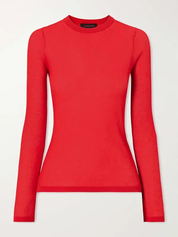 ANINE BING Tiana Ribbed Cotton-blend Sweater