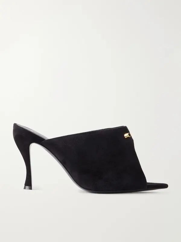 Balenciaga Sculptural Suede Mules - Black