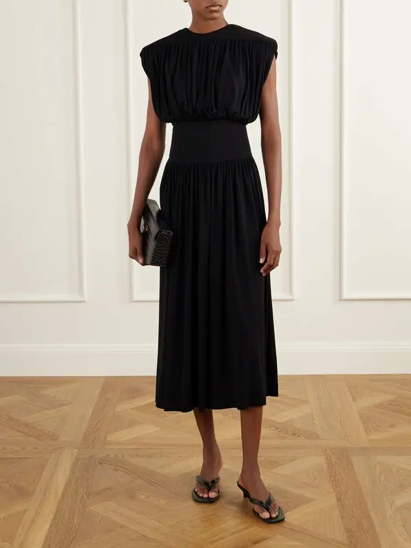 ANINE BING Fran Gathered Crepe Midi Dress