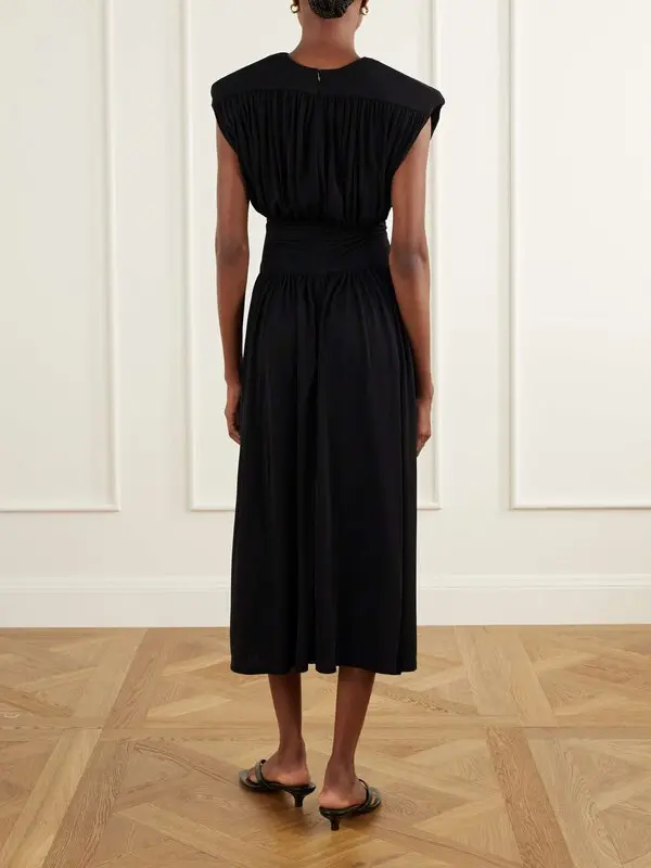 ANINE BING Fran Gathered Crepe Midi Dress