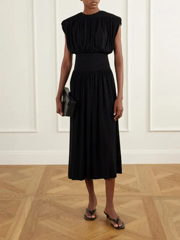 ANINE BING Fran Gathered Crepe Midi Dress
