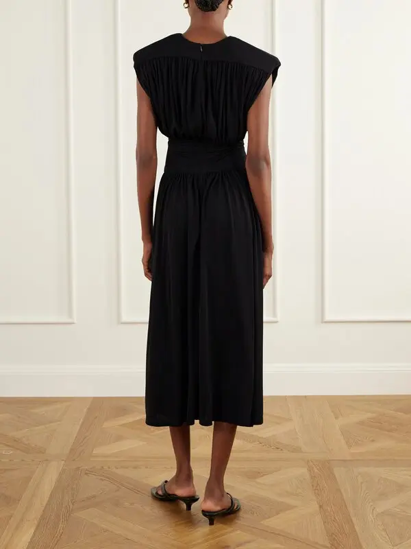 ANINE BING Fran Gathered Crepe Midi Dress