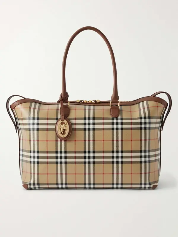 Burberry Medium Check Zip Leather-trimmed Tote