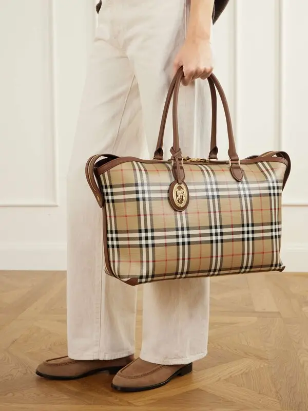 Burberry Medium Check Zip Leather-trimmed Tote