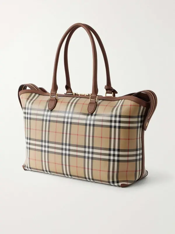 Burberry Medium Check Zip Leather-trimmed Tote