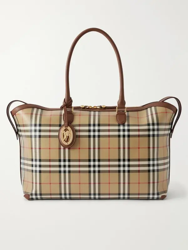 Burberry Medium Check Zip Leather-trimmed Tote - Neutrals