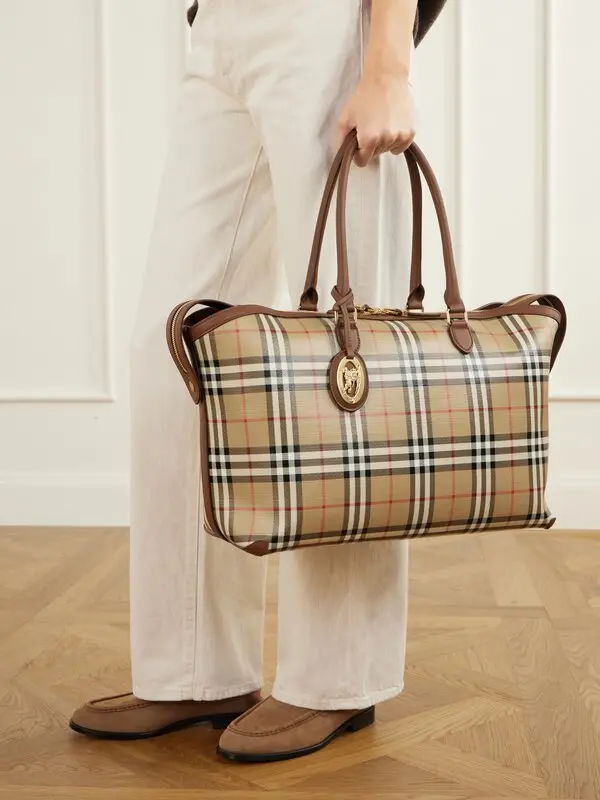 Burberry Medium Check Zip Leather-trimmed Tote - Neutrals