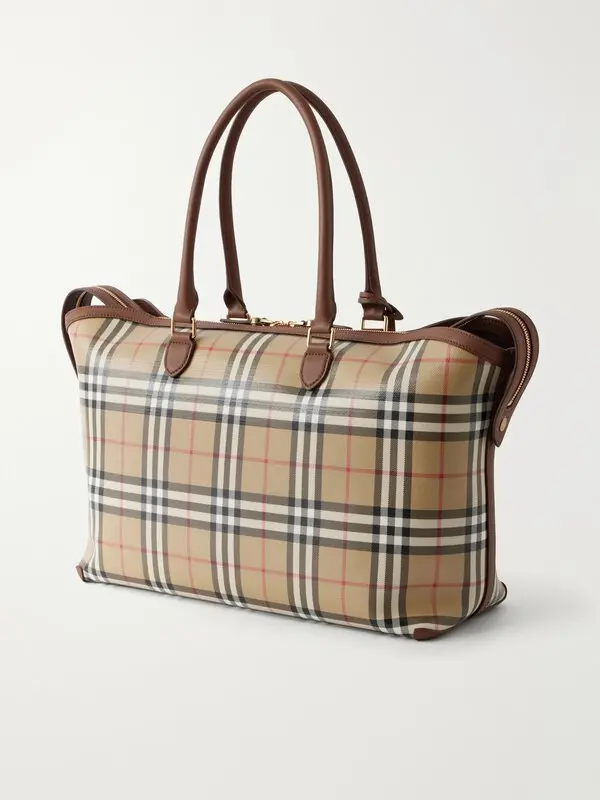 Burberry Medium Check Zip Leather-trimmed Tote - Neutrals