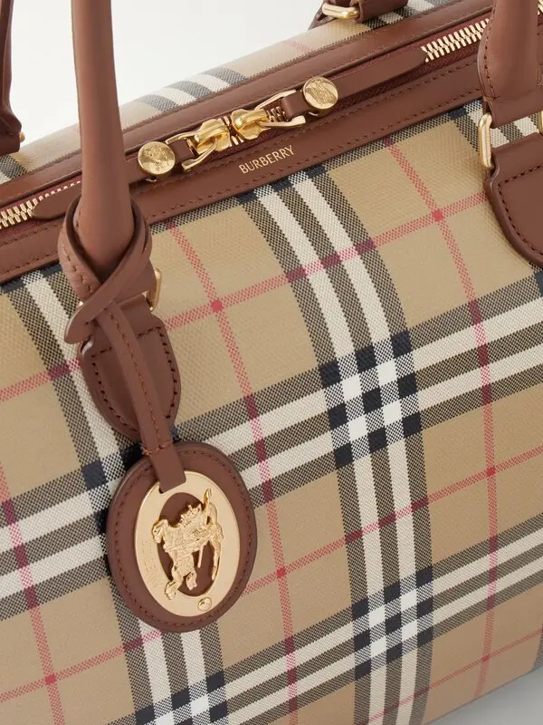 Burberry Medium Check Zip Leather-trimmed Tote - Neutrals