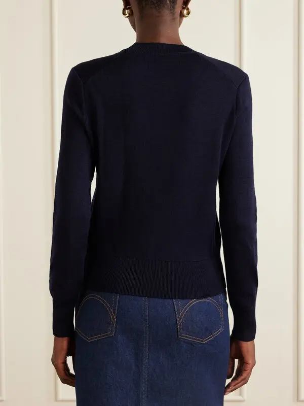 AMI Paris Embroidered Merino Wool Sweater - Blue