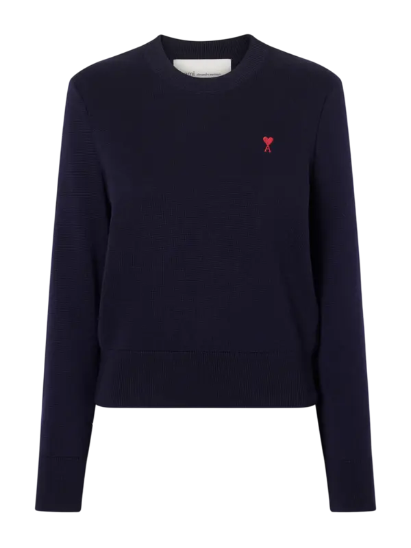 AMI Paris Embroidered Merino Wool Sweater - Blue
