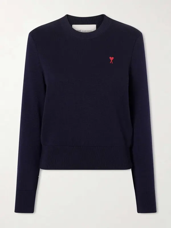 AMI Paris Adc Embroidered Merino Wool Sweater