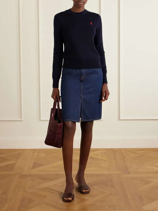 AMI Paris Adc Embroidered Merino Wool Sweater