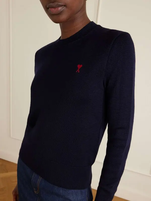 AMI Paris Adc Embroidered Merino Wool Sweater