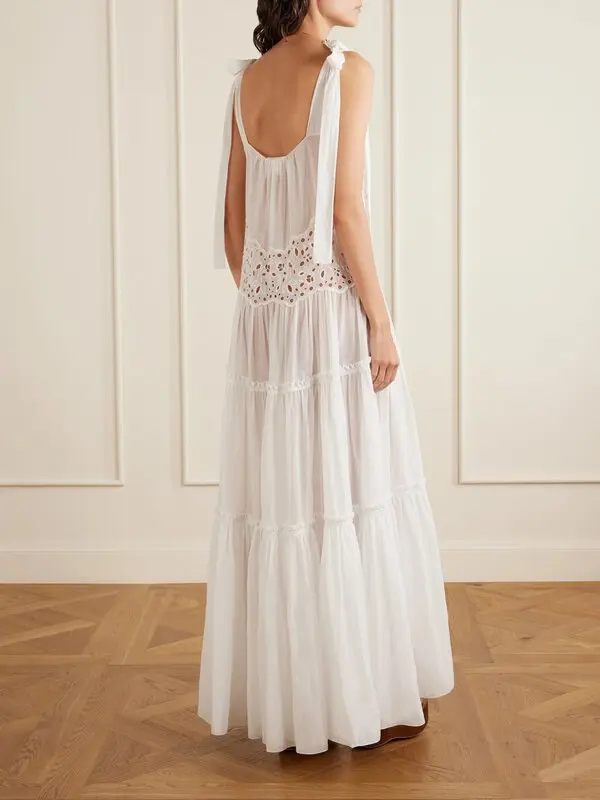 Chloé Tiered Broderie Anglaise Cotton Maxi Dress - White