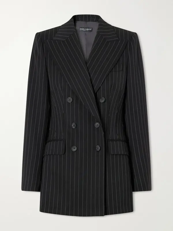 Dolce & Gabbana Pinstripe Wool-blend Double-breasted Blazer - Black