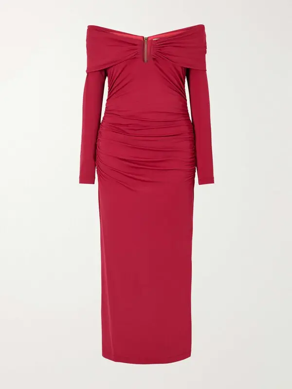 Carolina Herrera Draped Off-shoulder Jersey-stretch Midi Dress