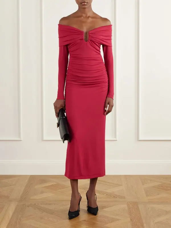 Carolina Herrera Draped Off-shoulder Jersey-stretch Midi Dress