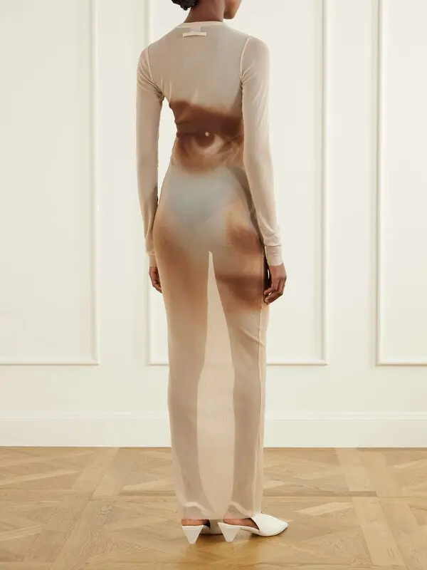 JEAN PAUL GAULTIER Face Printed Mesh Maxi Dress