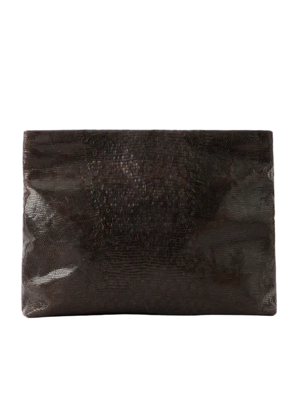 NILI LOTAN Jerry Croc-effect Leather Clutch - Brown