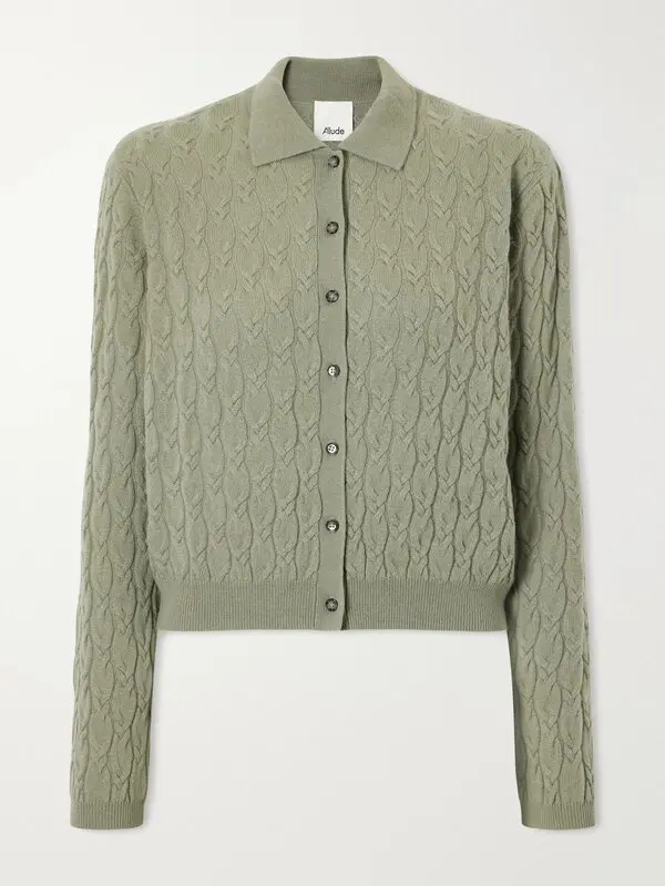 ALLUDE Cable-knit Cashmere Cardigan - Green