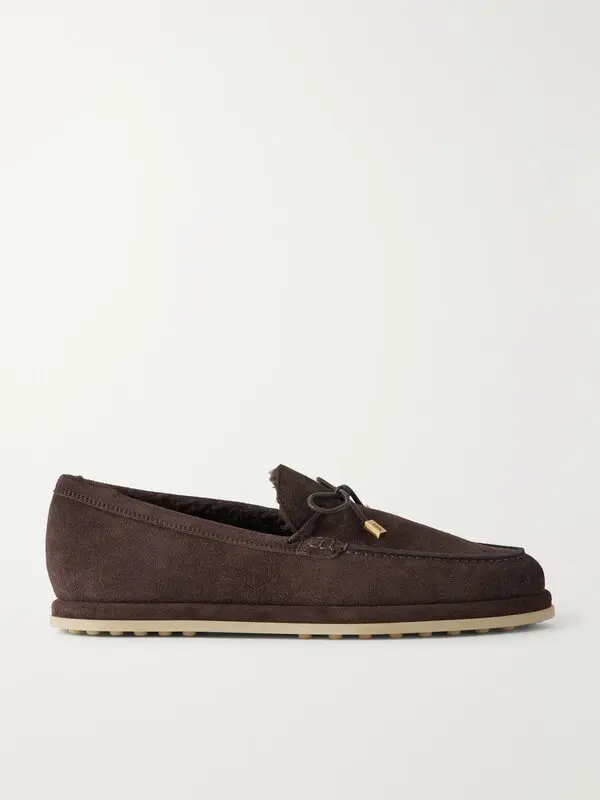 TOD'S Suede Shearling Lined Loafers - Brown
