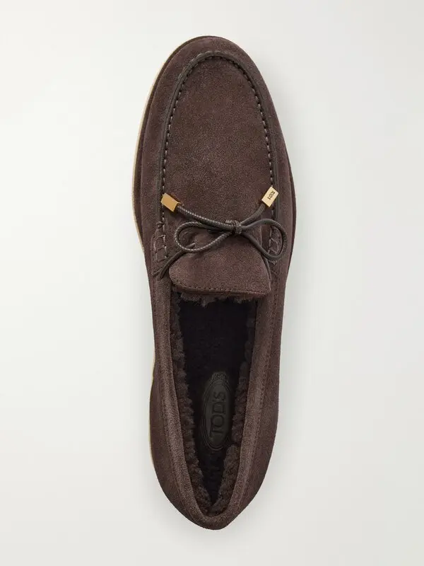 TOD'S Suede Shearling Lined Loafers - Brown