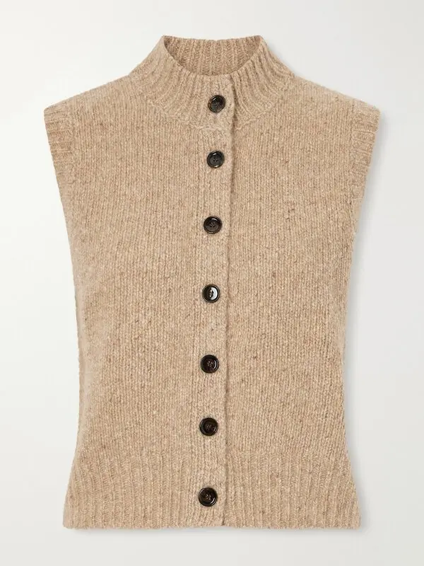 ALLUDE Cashmere Button-down Vest - Brown