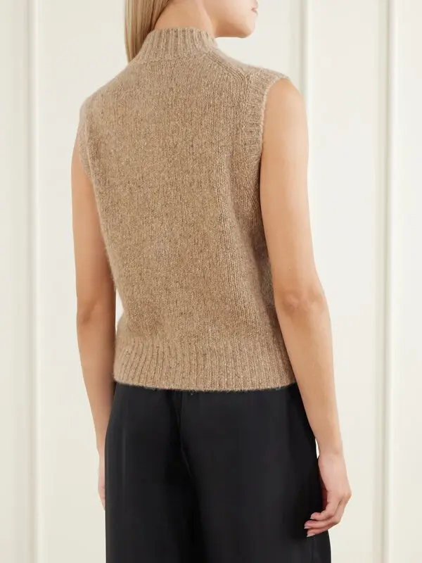 ALLUDE Cashmere Button-down Vest - Brown