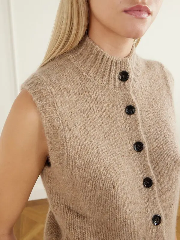 ALLUDE Cashmere Button-down Vest - Brown