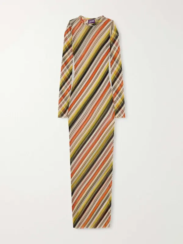 JEAN PAUL GAULTIER Retro Stripe Printed Mesh Maxi Dress