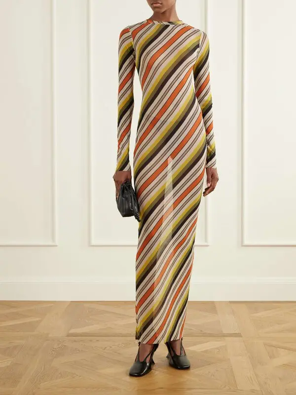 JEAN PAUL GAULTIER Retro Stripe Printed Mesh Maxi Dress