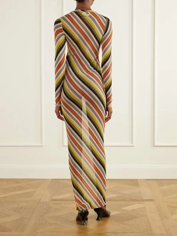 JEAN PAUL GAULTIER Retro Stripe Printed Mesh Maxi Dress