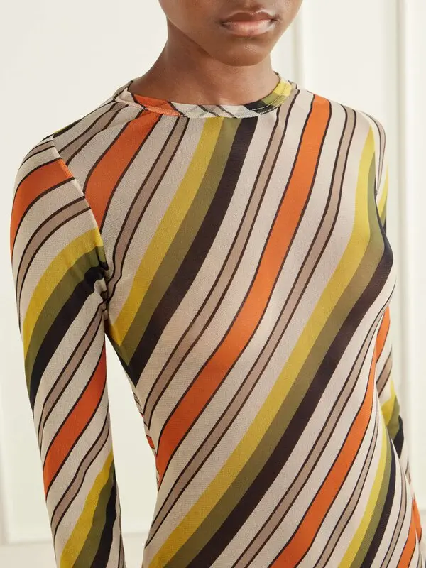 JEAN PAUL GAULTIER Retro Stripe Printed Mesh Maxi Dress