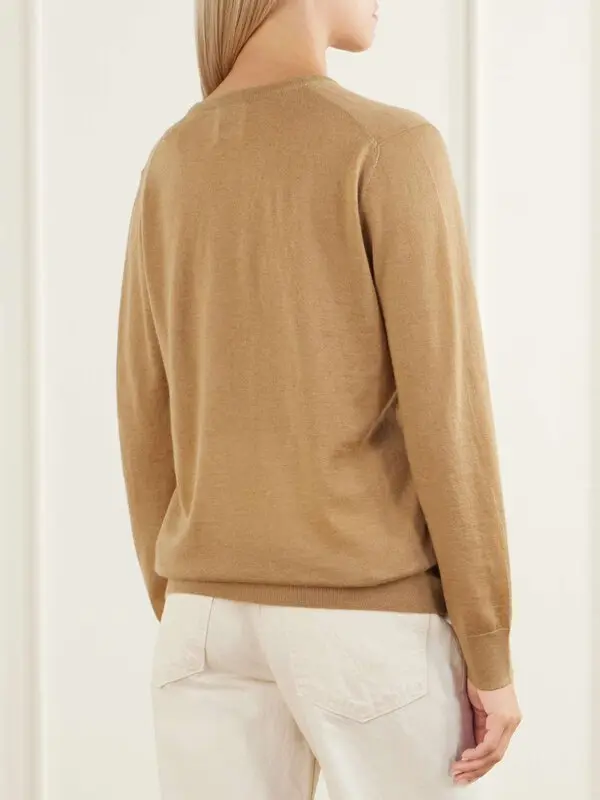 ALLUDE Ribbed-trimmed V-neck Cashmere Sweater