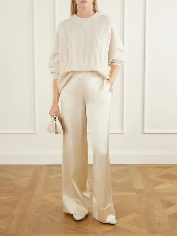 ALLUDE Cable Knit Cashmere And Silk-blend Sweater - Neutrals