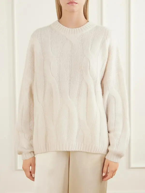 ALLUDE Cable Knit Cashmere And Silk-blend Sweater - Neutrals