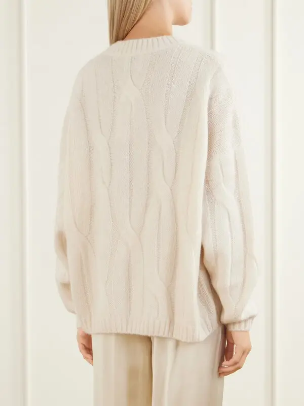 ALLUDE Cable Knit Cashmere And Silk-blend Sweater - Neutrals