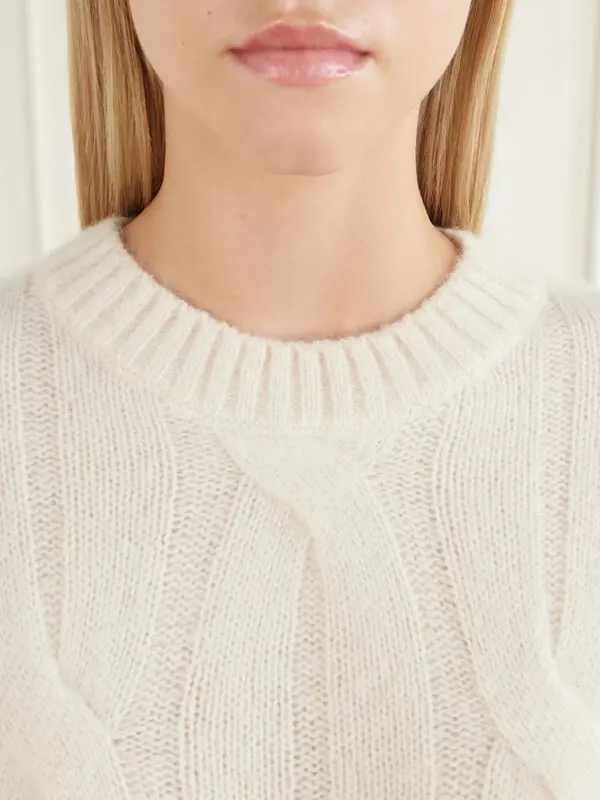 ALLUDE Cable Knit Cashmere And Silk-blend Sweater - Neutrals