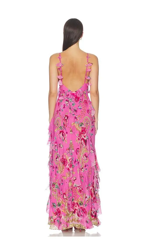 Camilla Asymmetrical Ruffle Slip Dress In Pink