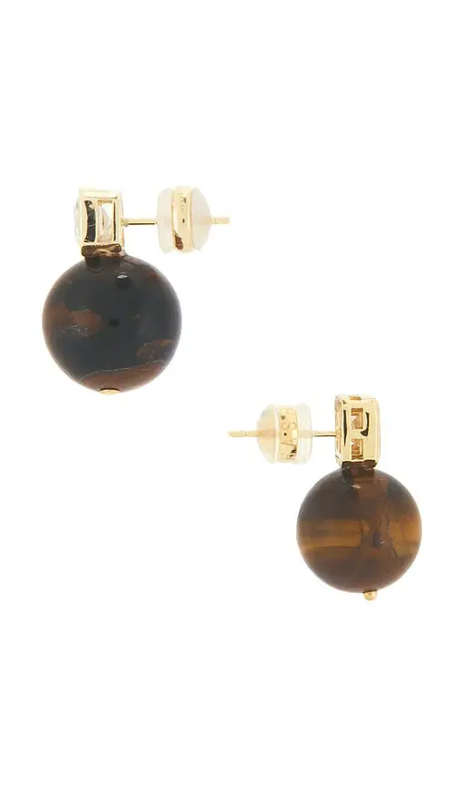 Shashi Emerald Baguette Tiger Eye Earring In Brown