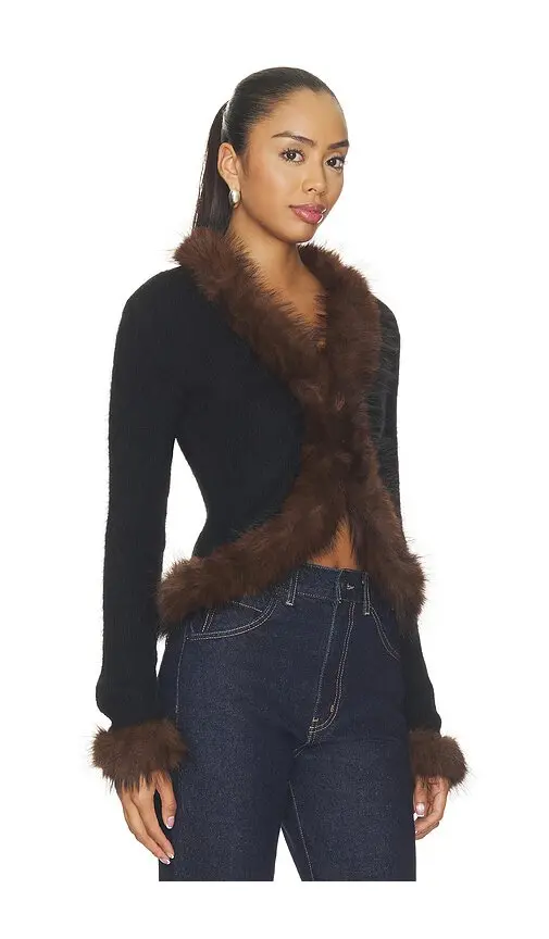 SELF-PORTRAIT Faux Fur Knit Cardigan