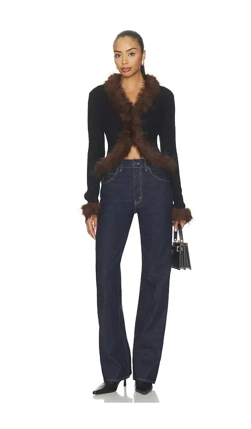 SELF-PORTRAIT Faux Fur Knit Cardigan