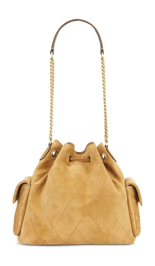 Tory Burch Charlie Quilted Suede Drawstring Shoulder Bag In Tan