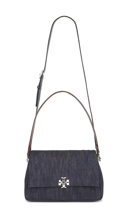 Tory Burch Charlie Denim Shoulder Bag In Navy - Midnight